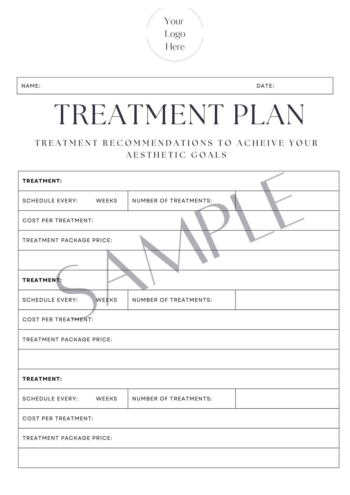 Medical Spa Client Treatment Plan, Customizable Consult Form (PDF) - Etsy