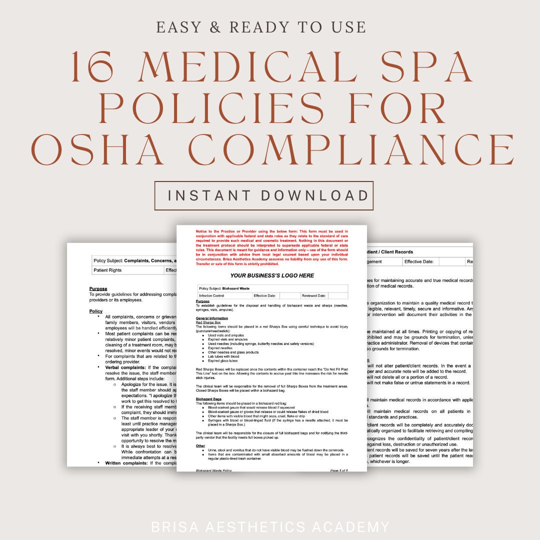 16 Medspa Medical Spa Policies Protected Health Information Hand ...