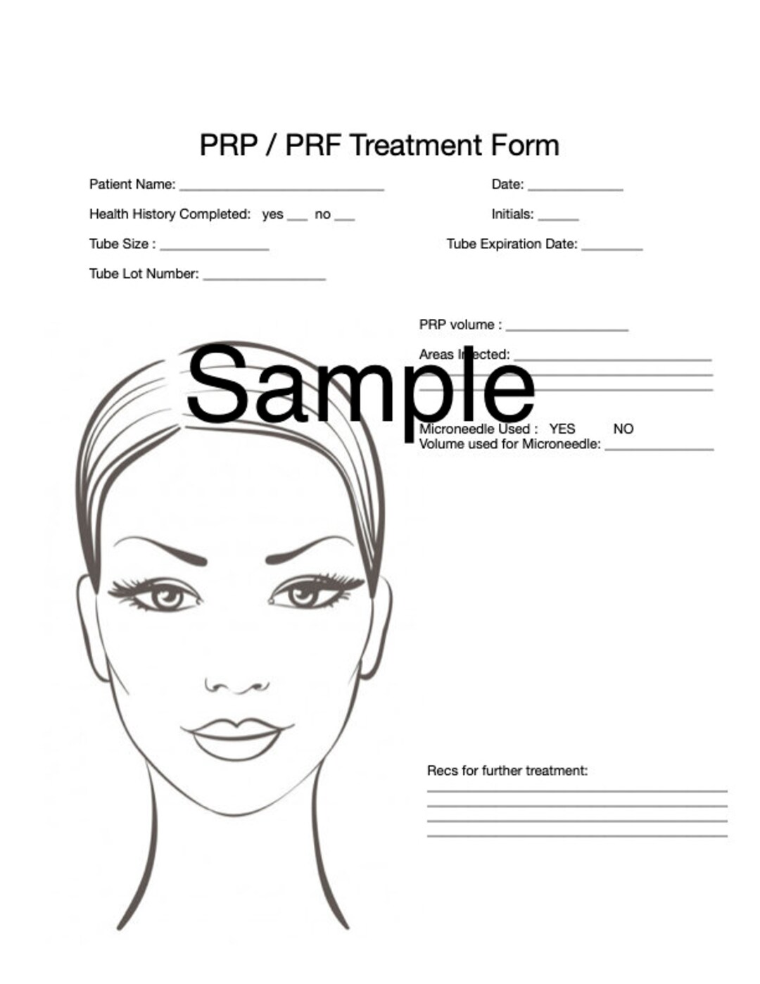 PRP / PRF Treatment Form Platelet Rich Plasma Platelet Rich Fibrin ...