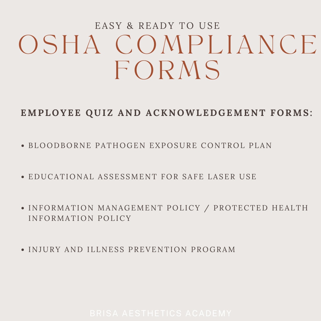 OSHA Compliance Forms and Plans for Medical Spas - Instant Download ...