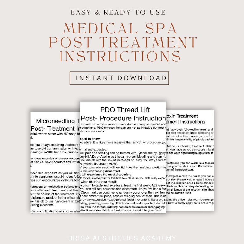 Medical Spa Post Treatment Instructions Medspa Dermal Filler PDO Thread ...