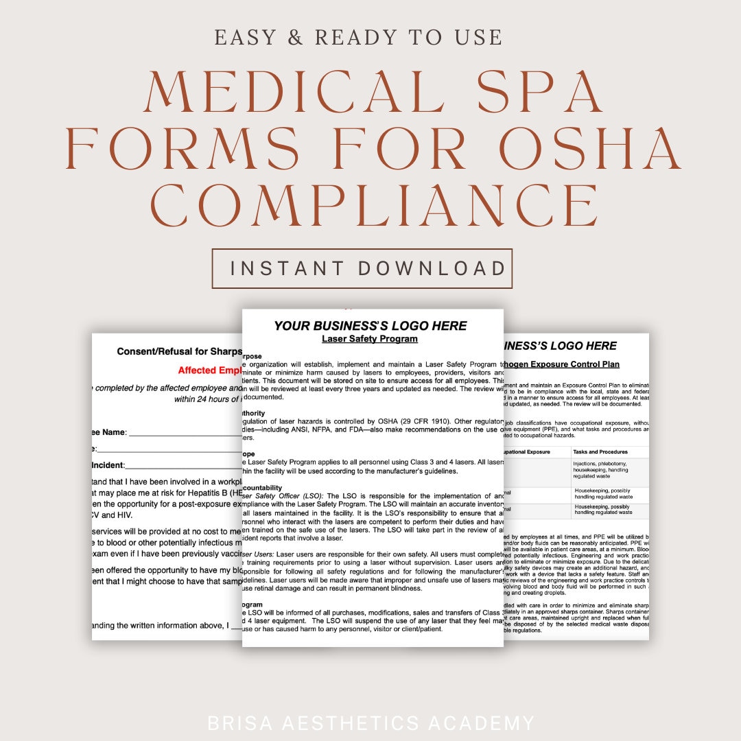 OSHA Compliance Forms and Plans for Medical Spas - Instant Download ...