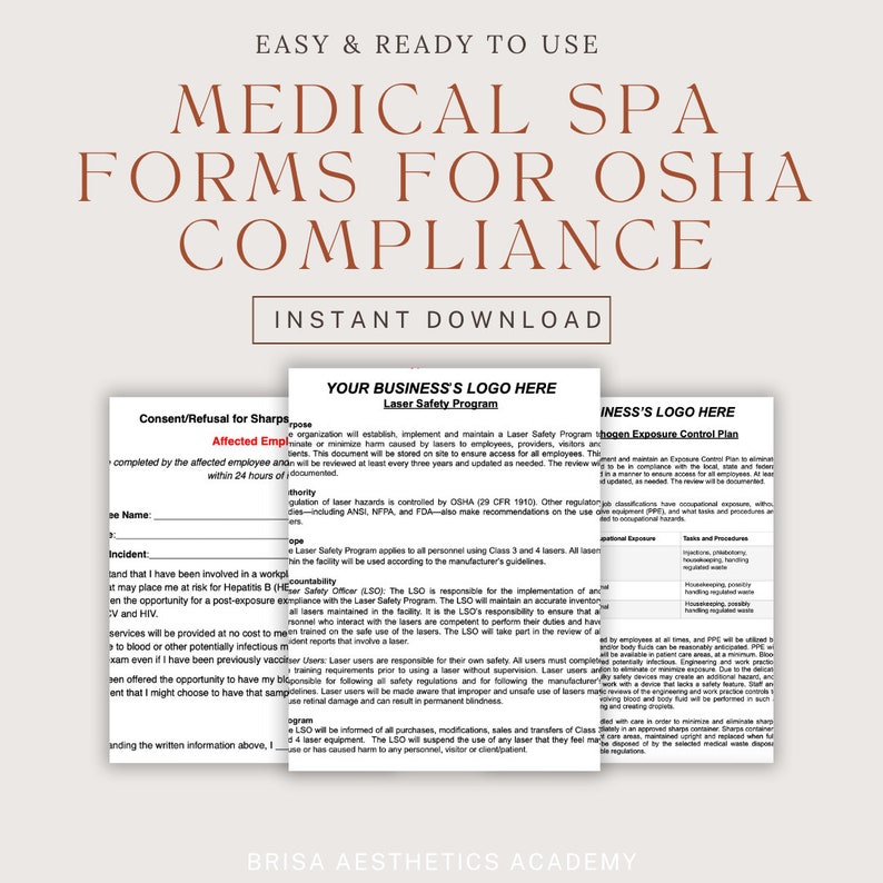 OSHA Compliance Forms and Plans for Medical Spas - Instant Download ...