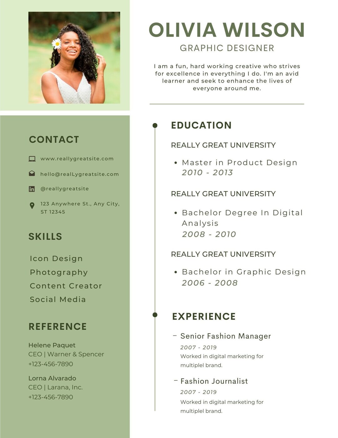 Simple Green Resume Editable Resume Template - Etsy
