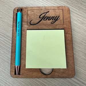 Personalized Wood Sticky Note & Pen Holder – Custom Engraved Desk ...