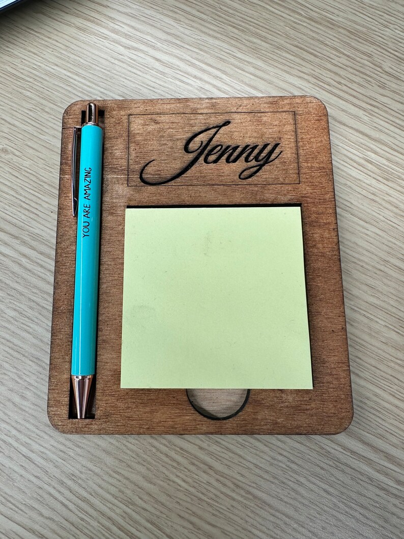 Personalized Wood Sticky Note & Pen Holder – Custom Engraved Desk ...