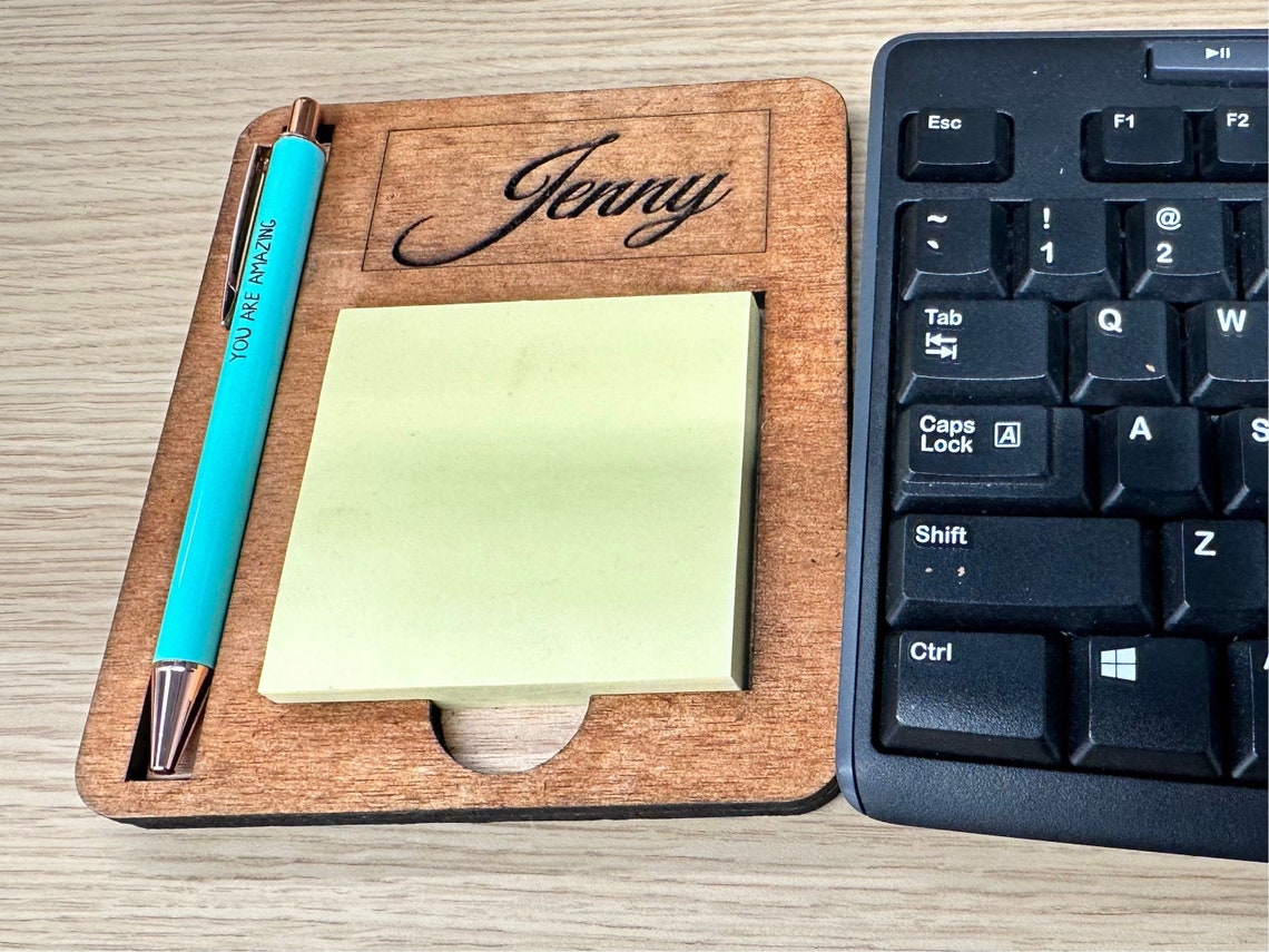 Personalized Wood Sticky Note & Pen Holder – Custom Engraved Desk ...