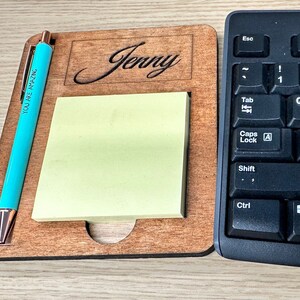Personalized Wood Sticky Note & Pen Holder – Custom Engraved Desk ...