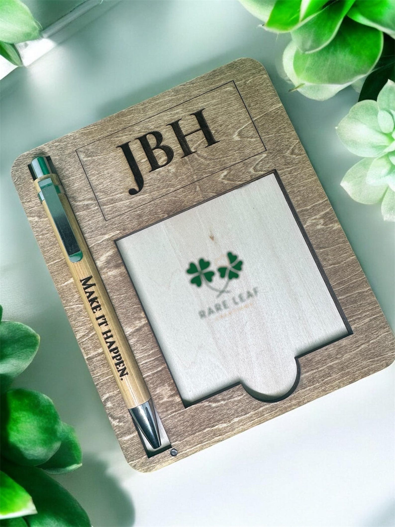 Personalized Wood Sticky Note & Pen Holder – Custom Engraved Desk ...