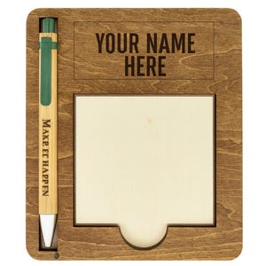 Personalized Wood Sticky Note & Pen Holder – Custom Engraved Desk ...
