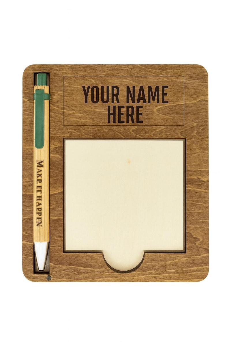Personalized Wood Sticky Note & Pen Holder – Custom Engraved Desk ...