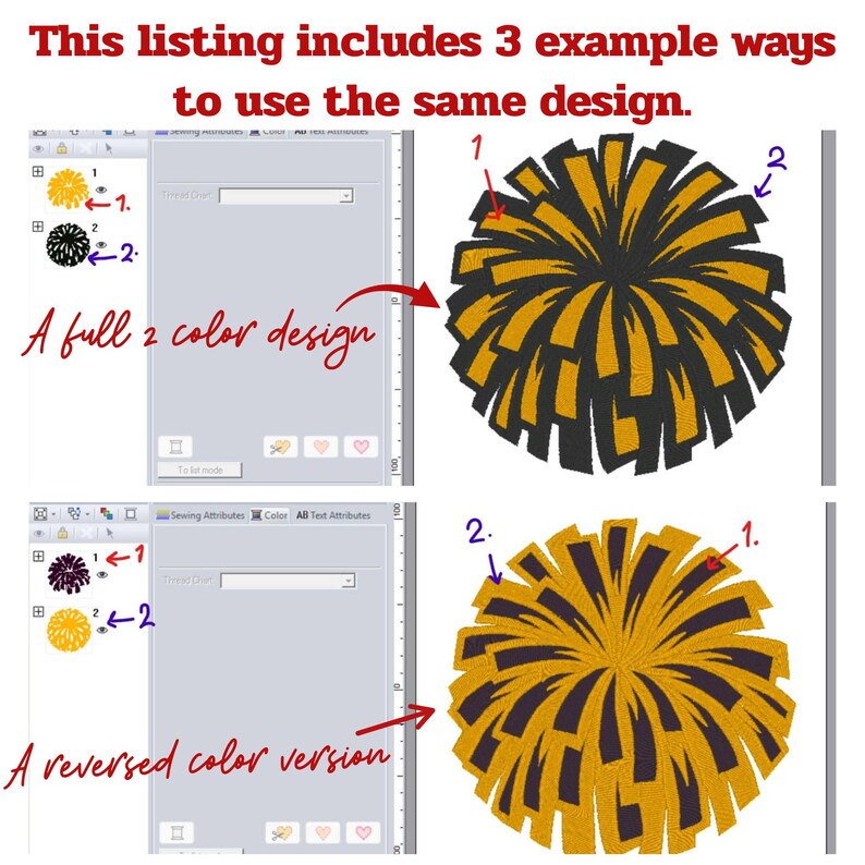 Pom Pom Embroidery Design- Cheerleading Pom Pom, Embroidery Digital ...