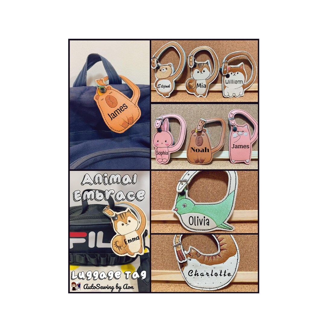 ITH Luggage Tag Bundle Embroidery Design, Animal Luggage Tag, 1 Size, 8 ...