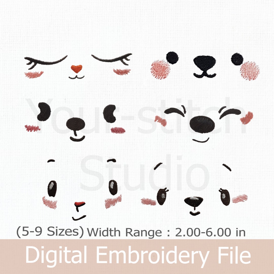 Cute Doll Face Set Rabbit/ Bear Face Embroidery digital File for ...