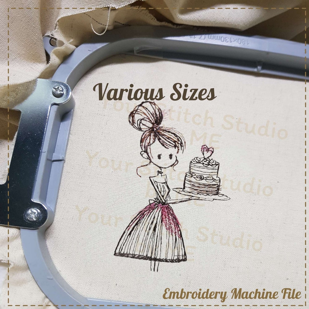 Happy Birthday Embroidery Design- Girl With Cake Digital File for ...