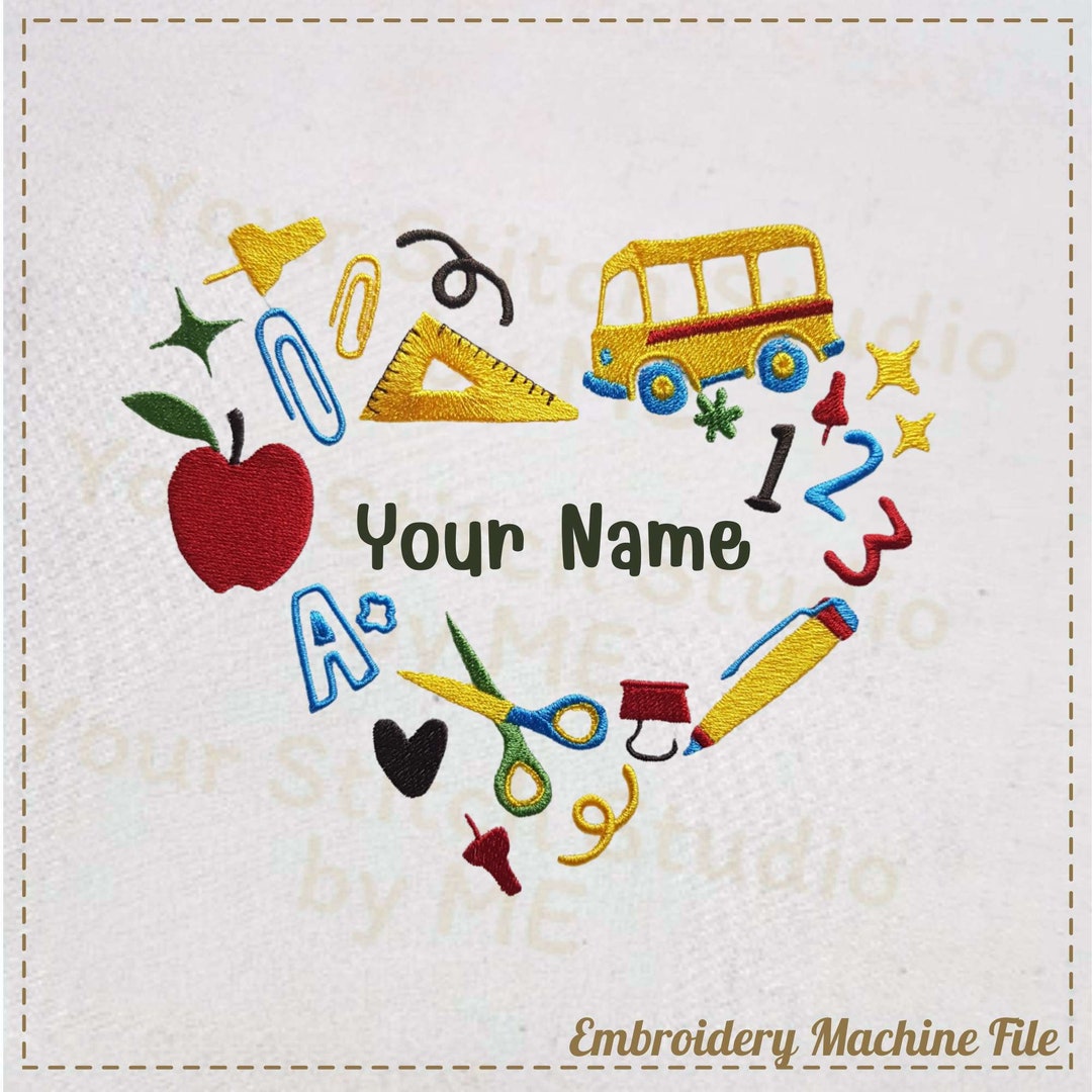 Back to School Embroidery Design, Heart Embroidery Digital File for ...
