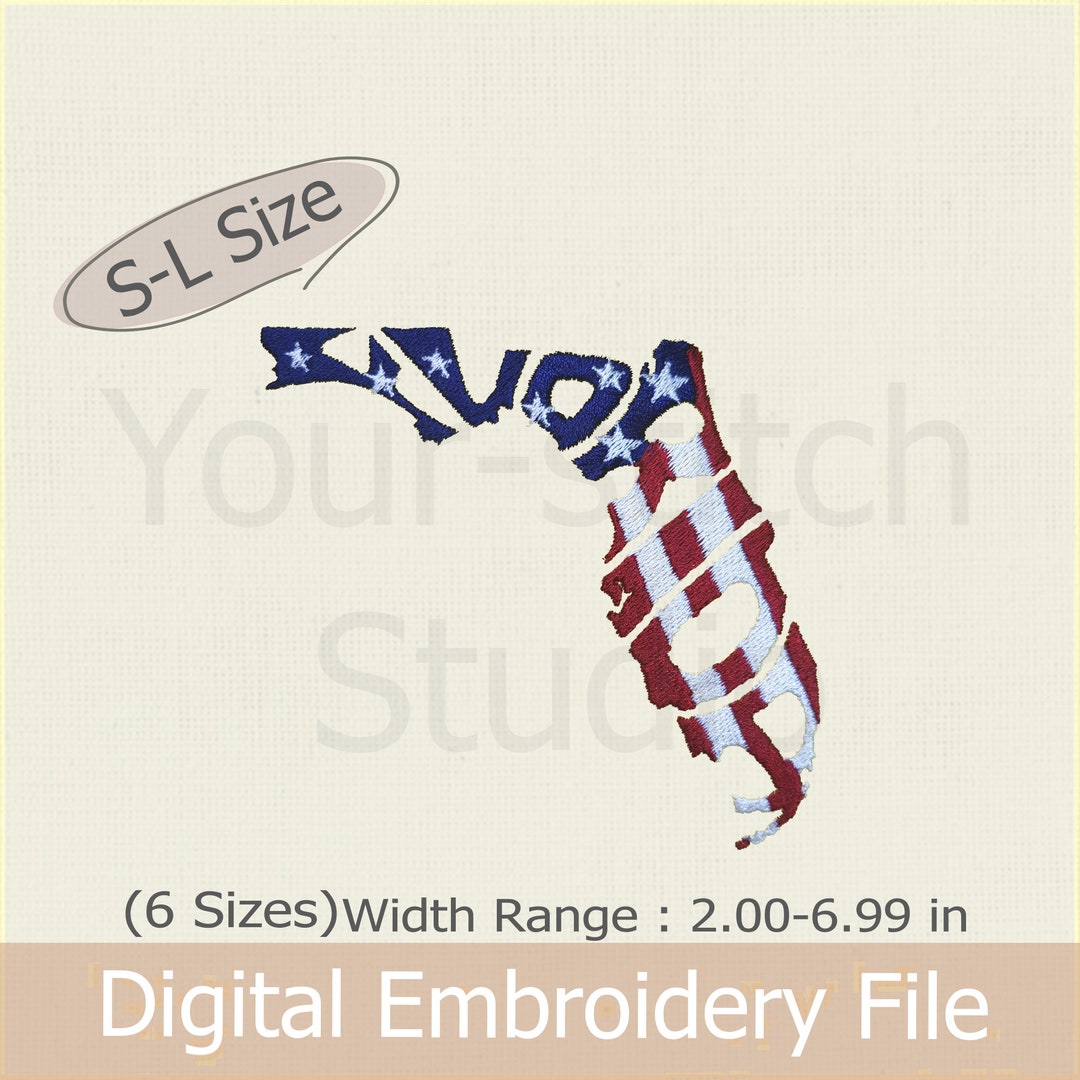 Florida Embroidery Design - Florida Map -digital File for Embroidery ...