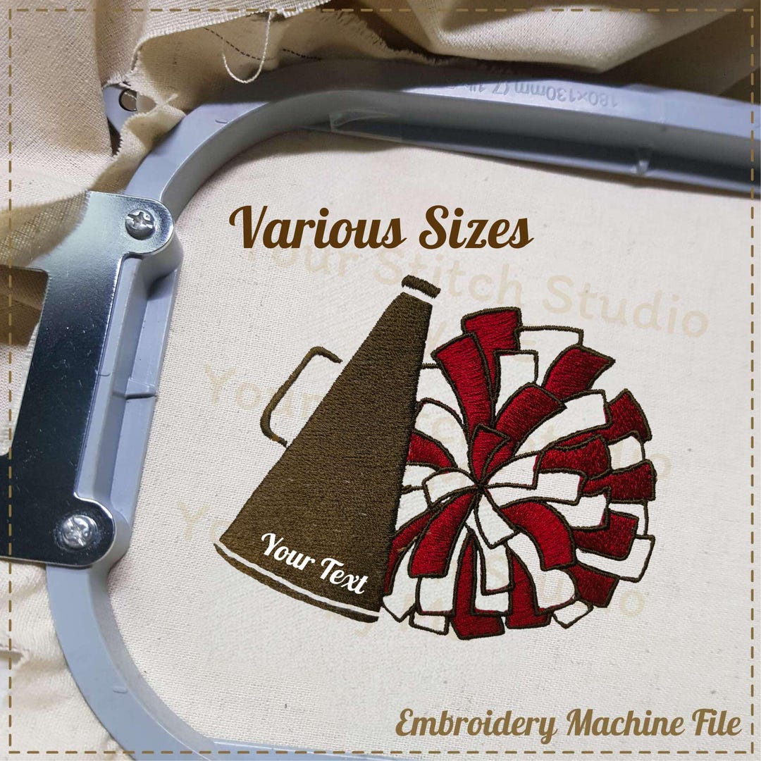 Megaphone and Pom Embroidery Design- Cheerleading Pom Pom, Embroidery ...