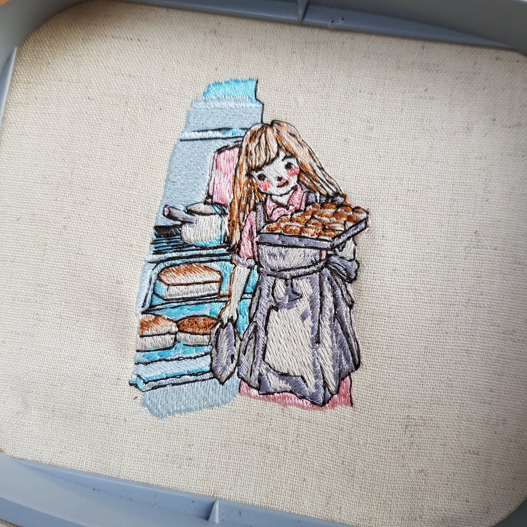 Girl and Baking Embroidery Design - Bakery Embroidery No.02 -digital ...
