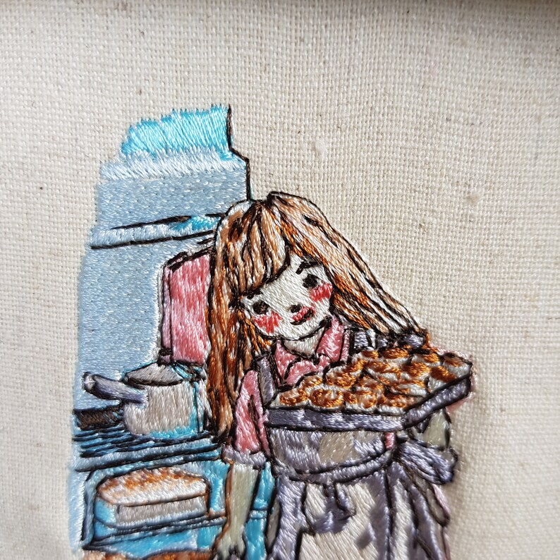 Girl and Baking Embroidery Design - Bakery Embroidery No.02 -digital ...
