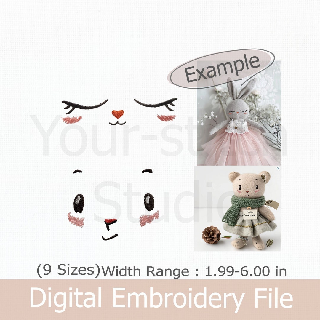 Cute Doll Face - Rabbit Face Embroidery -digital File for Embroidery ...