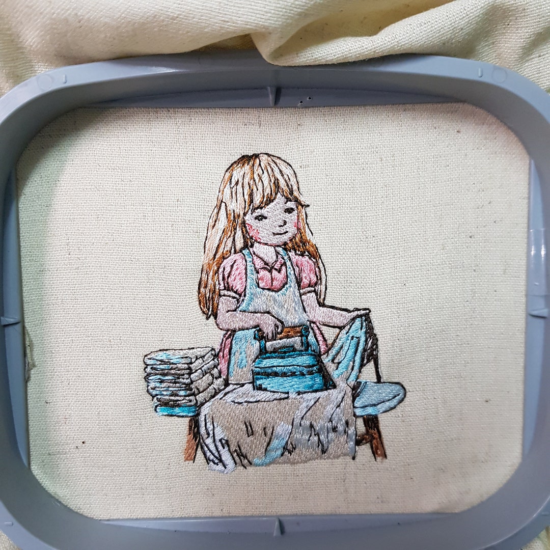 Girl and Ironing Embroidery Design - Laundry Embroidery -digital File ...