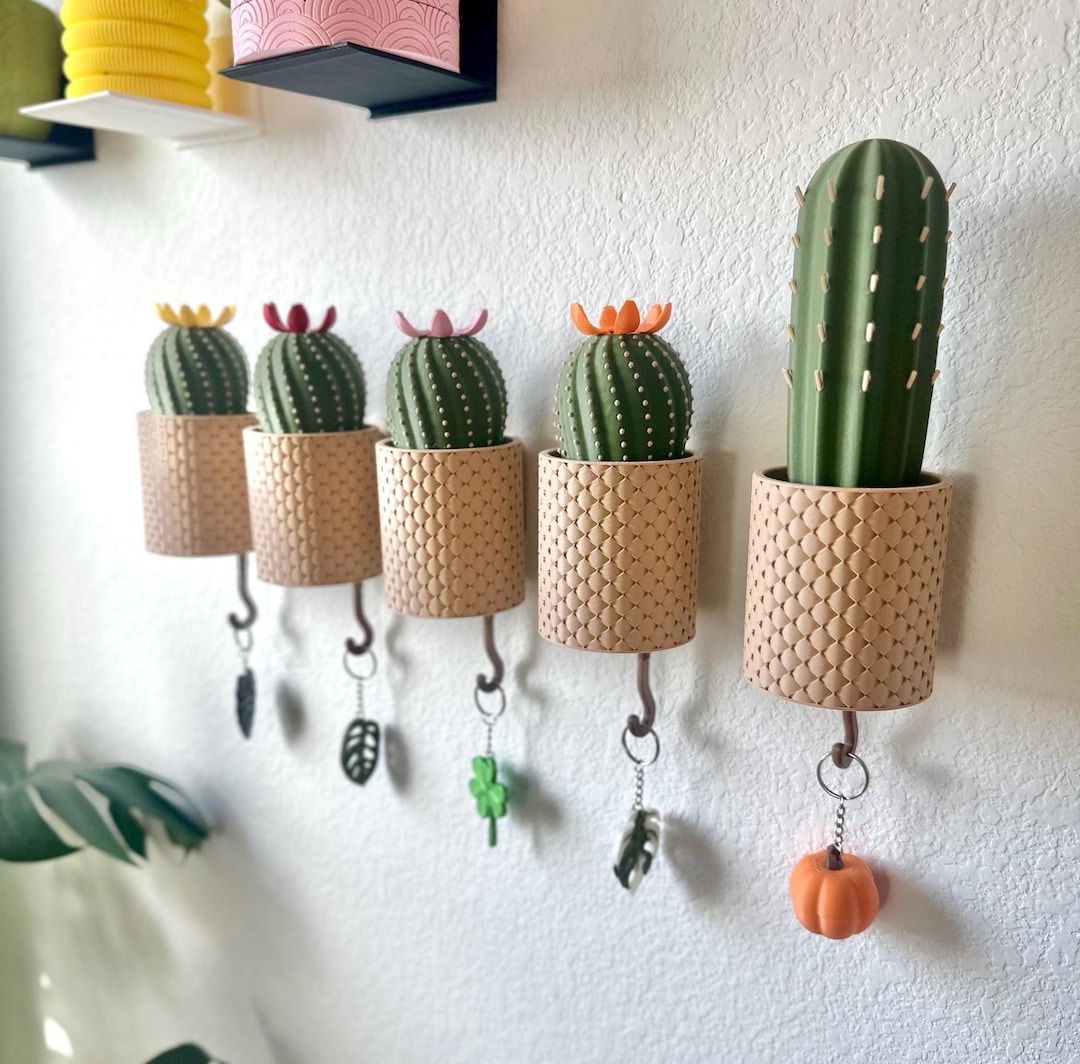Cactus Key Hanger: Blooming Cactikey or Spikey, Wall Decor, Forgecore ...
