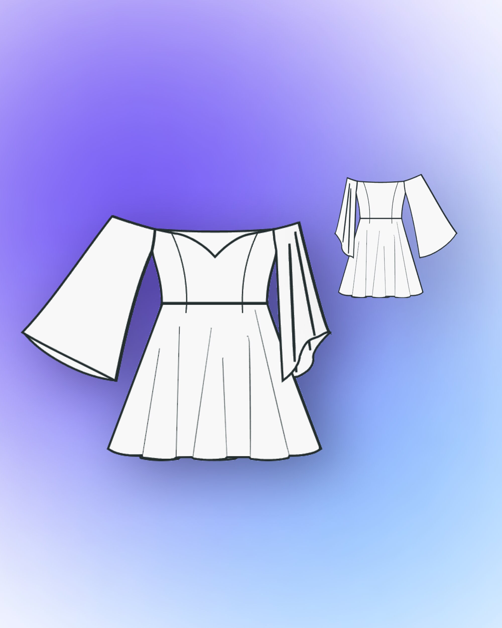 Off Shoulder Sweetheart Neck Dress Sewing Pattern, Modern Long Sleeve ...