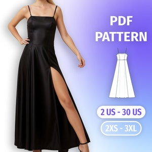 Elegant Slit Dress Pattern PDF Sewing Tutorial for a Prom Evening Gown ...