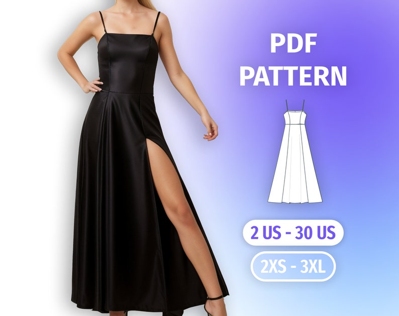 Elegant Slit Dress Pattern PDF • Sewing Tutorial for a Prom Evening ...