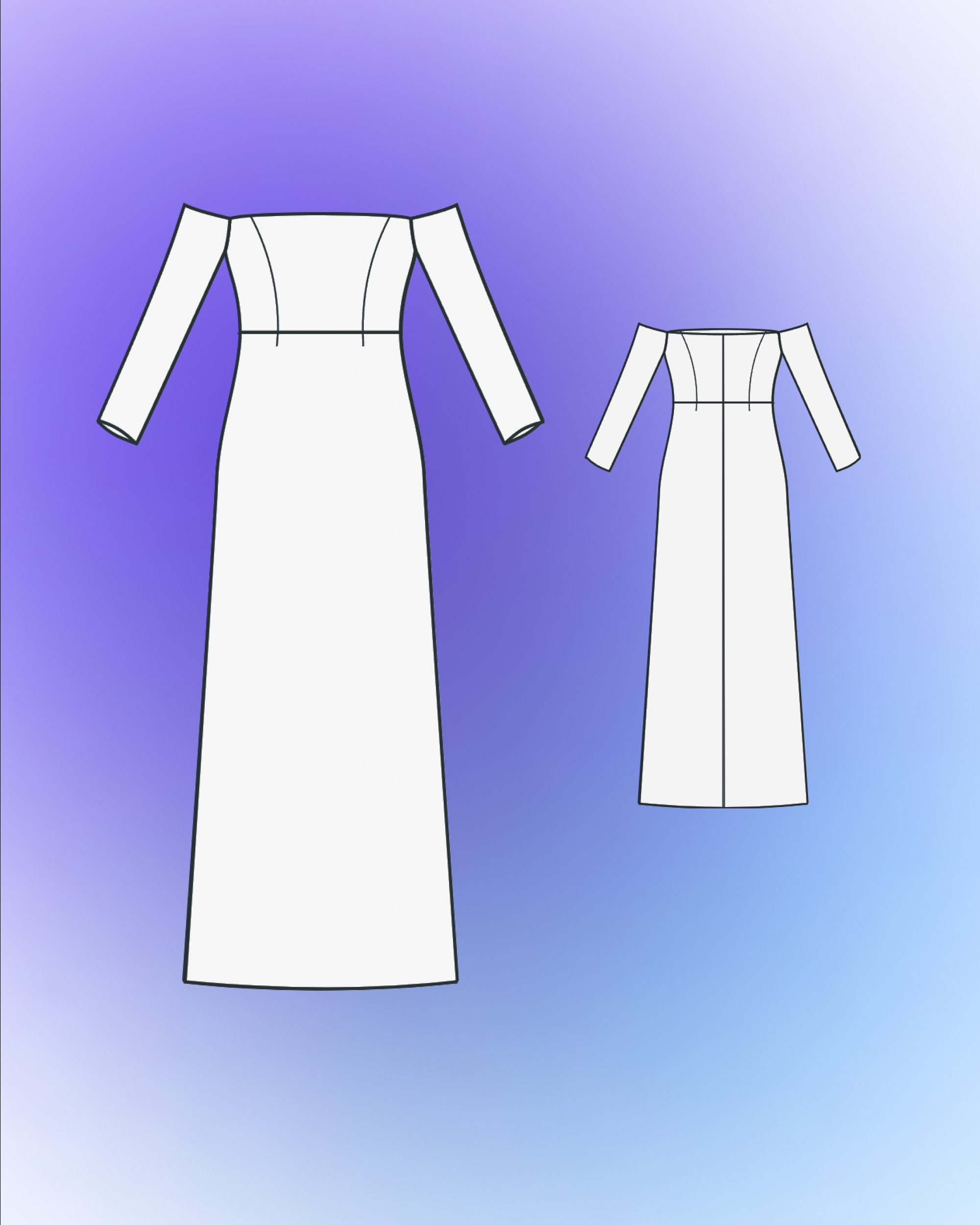 Elegant Slit Maxi Dress Sewing Pattern: Long Sleeve (US2-US30) (digital ...