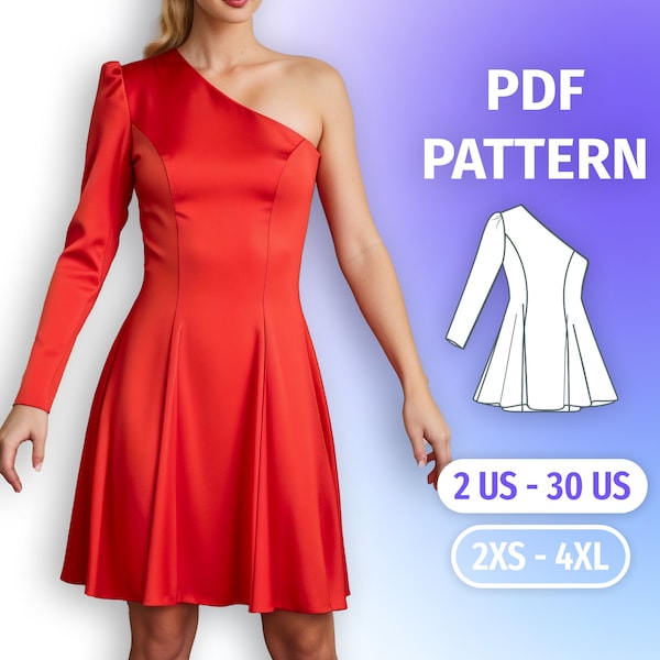 One Shoulder Dress Pattern - Etsy