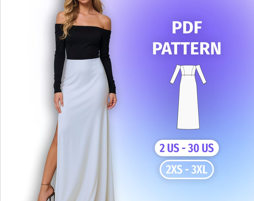 Elegant Slit Maxi Dress Sewing Pattern: Long Sleeve (US2-US30) (digital ...