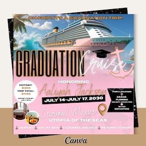Graduation Cruise Invitation Flyer, Canva Graduation Trip Invitation ...