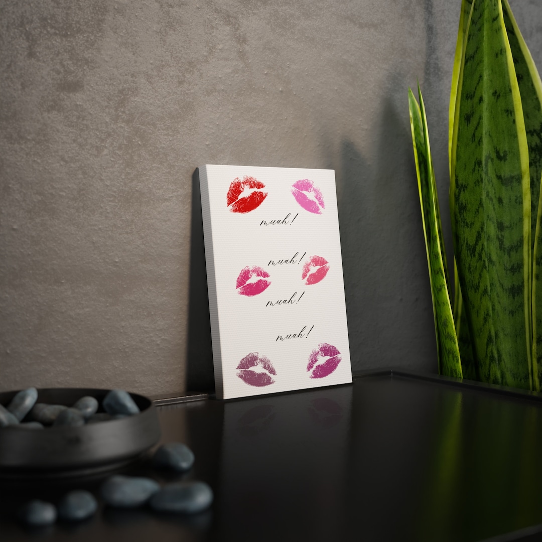 Kiss Lips Canvas | Muah | Lipstick Art | Girls Room Art | Perfect Gift ...