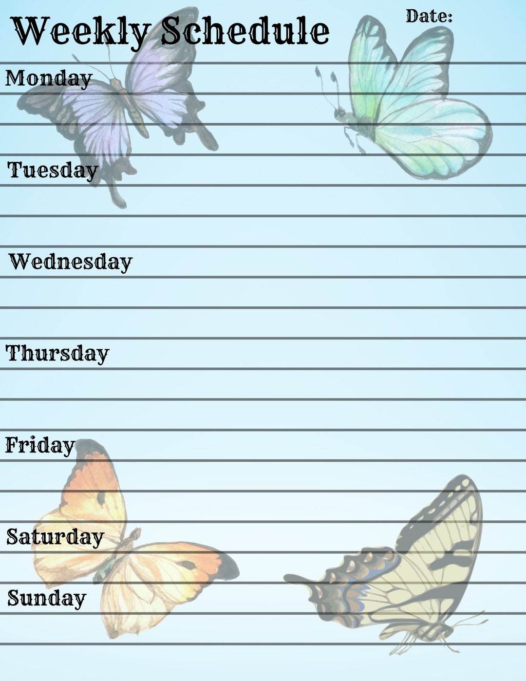 Weekly Planner Butterfly Design - Etsy