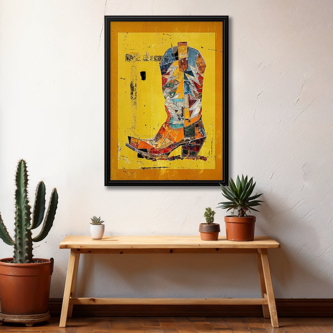Cowboy Boot Collage Print Southwestern Western Wall Art Eclectic Home ...