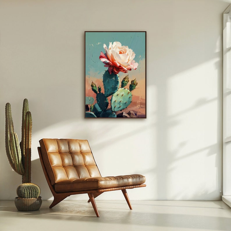 Cactus Oil Painting Farmhouse Decor Kitchen Art Western Decor Flower ...