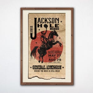 Vintage Jackson Hole Rodeo Art Print: Western Cowboy Wall Decor - Etsy
