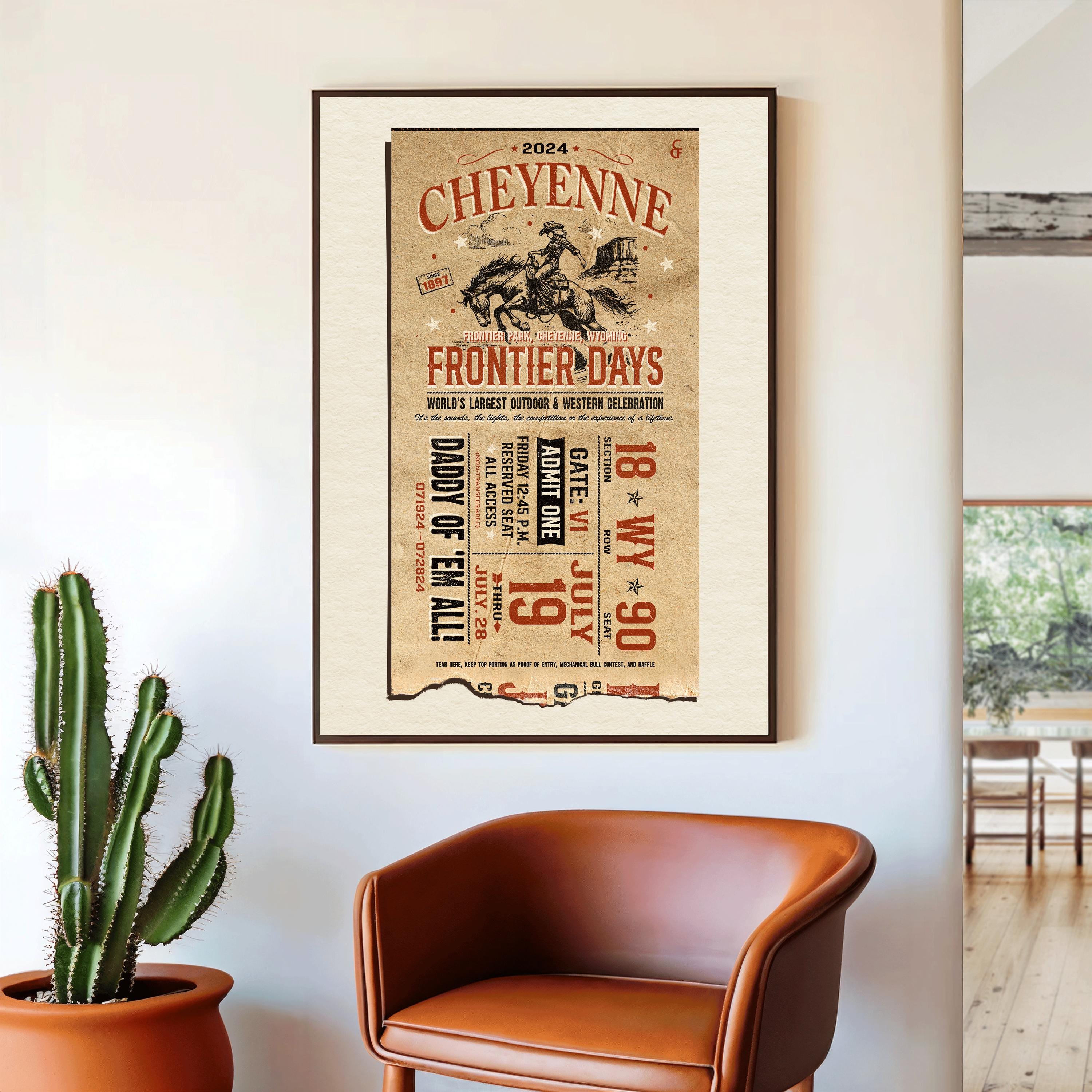 Cheyenne Frontier Days Rodeo Vintage Ticket Art Print Cowboy Wall Art ...