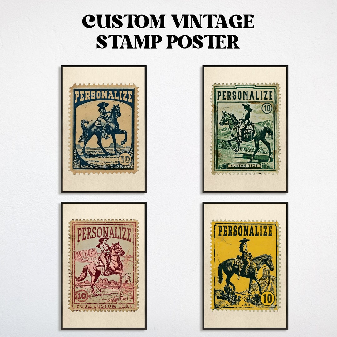Custom Personalized Vintage Western Stamp Cowgirl Poster Rustic Wall ...