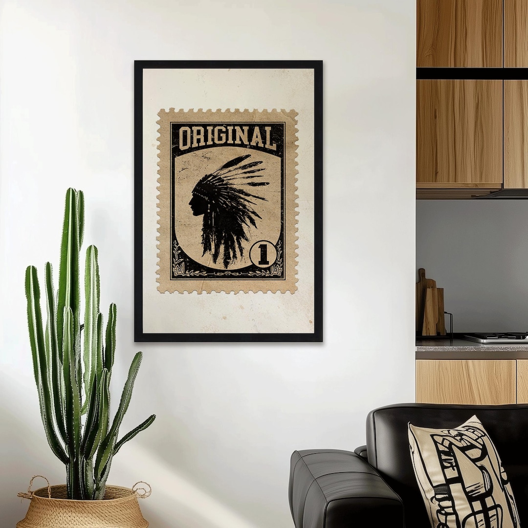 Vintage Western Native American Stamp Print Southwestern Wall Art ...