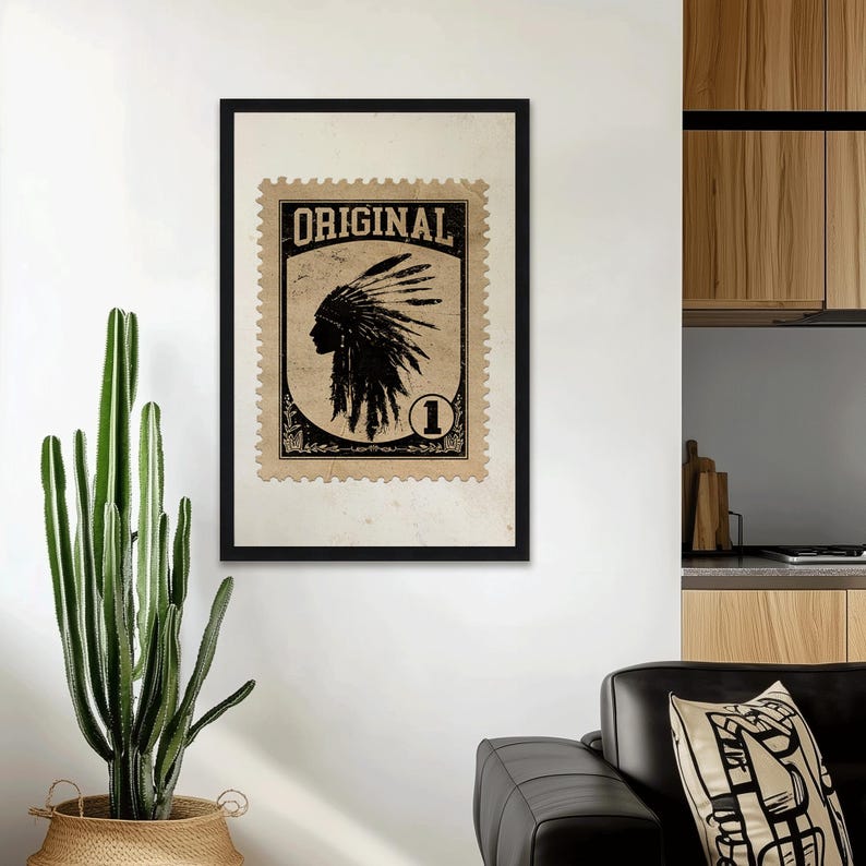 Vintage Western Native American Stamp Print Southwestern Wall Art ...