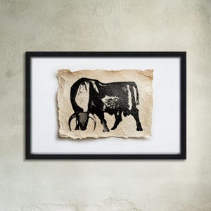 Vintage Longhorn Bull Print Rustic Western Wall Art Farmhouse Bull ...