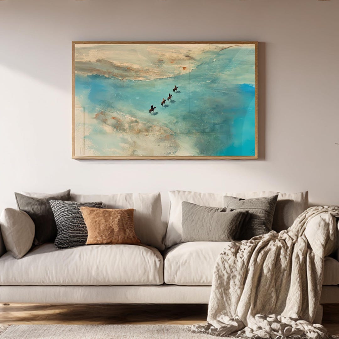 Cowboys Crossing a River Wall Art Western Landscape Print Southwestern ...