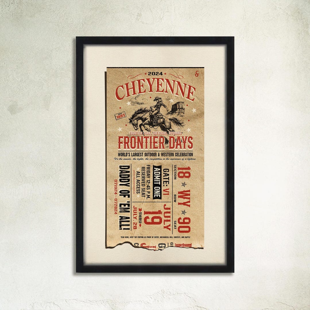 Cheyenne Frontier Days Rodeo Vintage Ticket Art Print Cowboy Wall Art ...