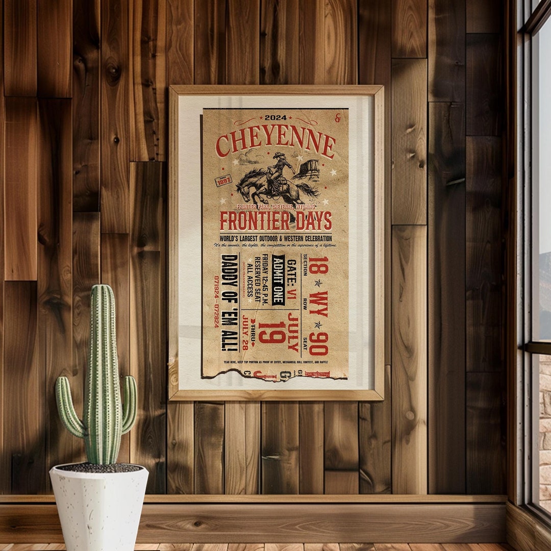 Cheyenne Frontier Days Rodeo Vintage Ticket Art Print Cowboy Wall Art ...