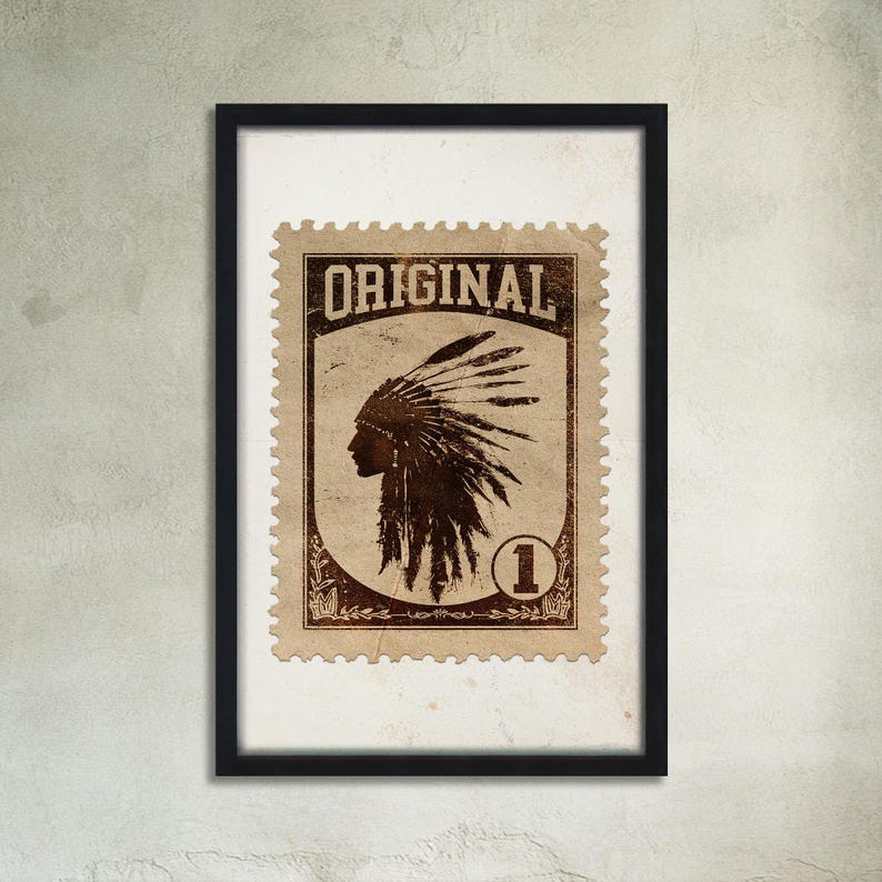 Vintage Western Native American Stamp Print Southwestern Wall Art ...