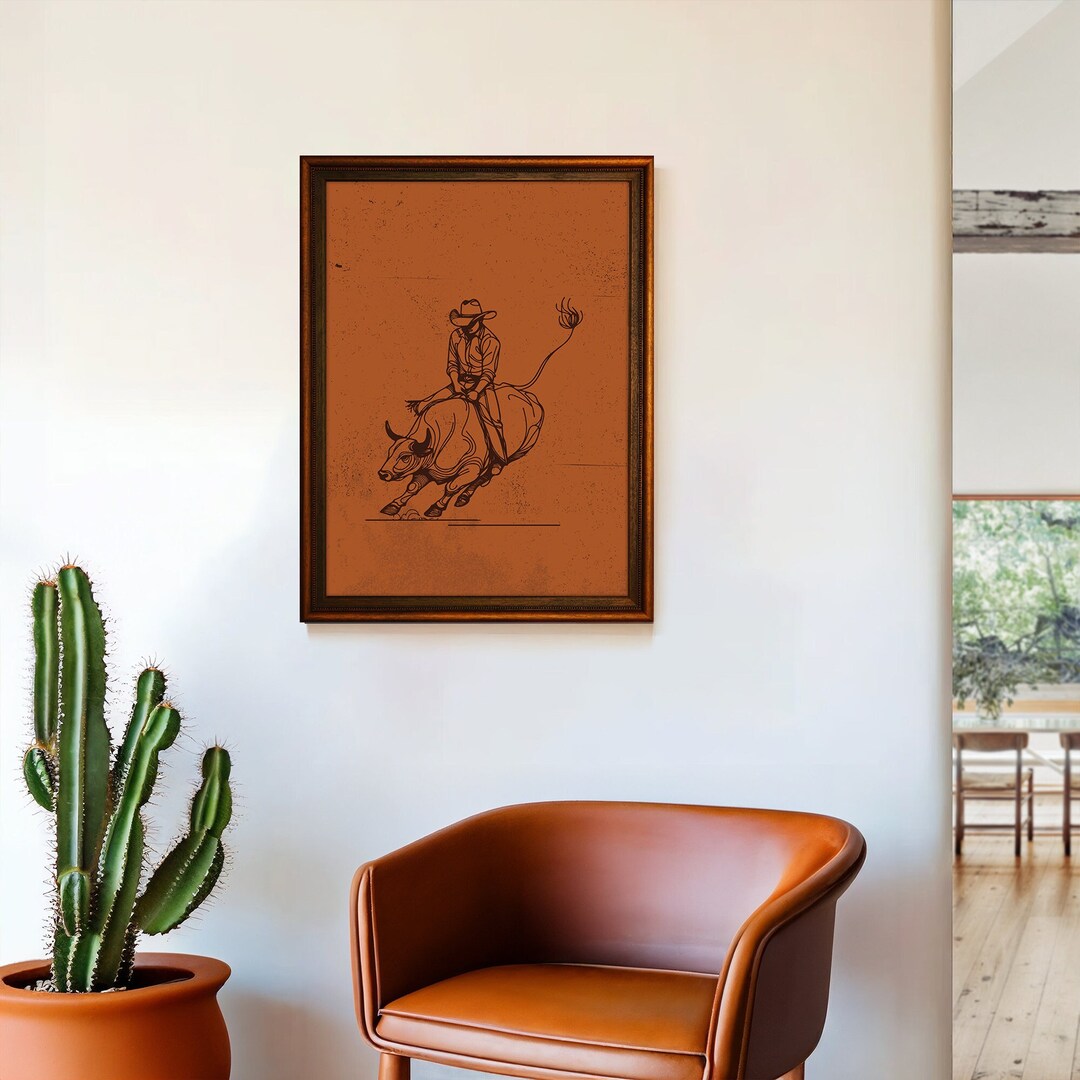 Bull Riding Wall Art Western Rodeo Print Rustic Cowboy Decor Vintage ...