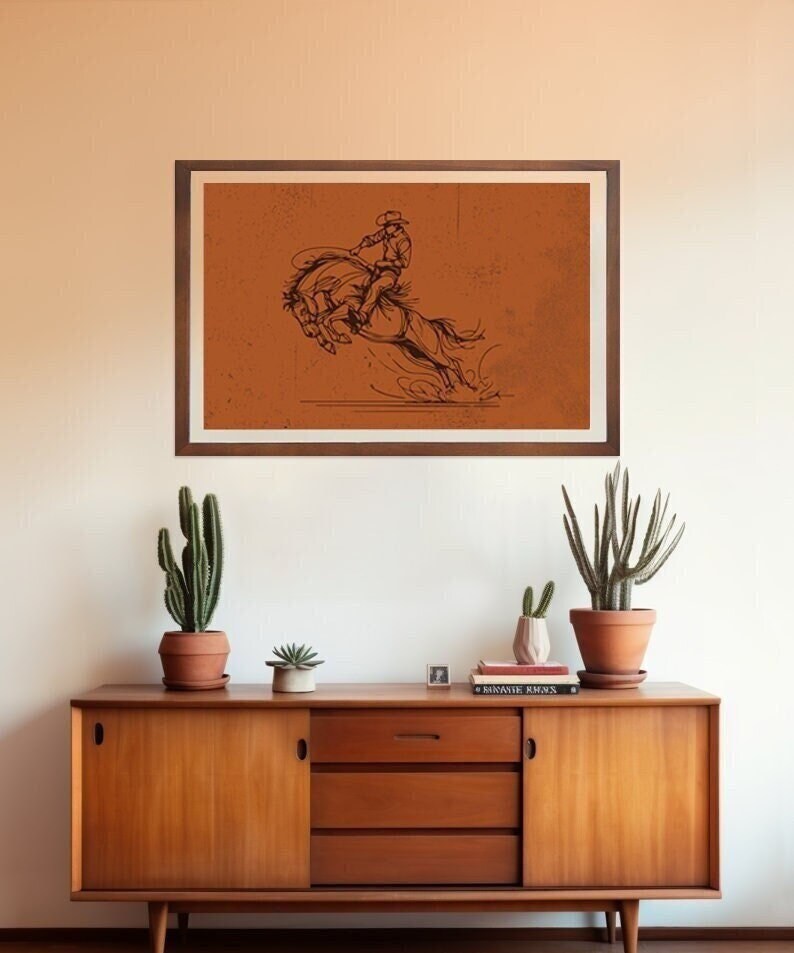 Cowboy Art Print Western Decor Line Art Print Cowboy Poster Eclectic ...